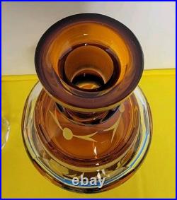 Vintage Czech Bohemian Amber Cut to Clear Glass Decanter Hard Water ...