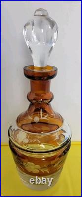Vintage Czech Bohemian Amber Cut to Clear Glass Decanter Hard Water ...