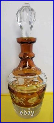 Vintage Czech Bohemian Amber Cut to Clear Glass Decanter Hard Water ...