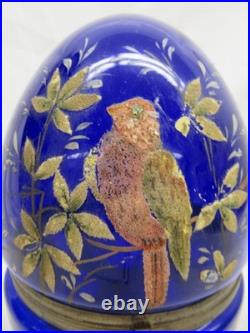 Vintage Czech blue glass Cellarette Tantalus, hand painted with ...