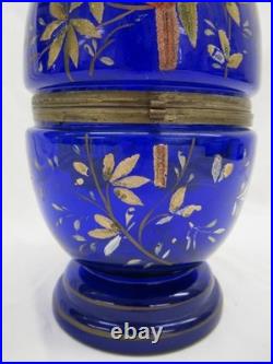 Vintage Czech blue glass Cellarette Tantalus, hand painted with ...